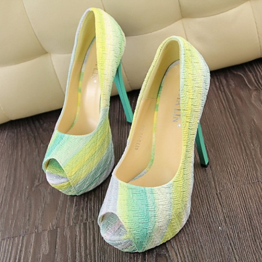 Gradient Color Peep-toe Pumps High Heels For Women A452 on Luulla