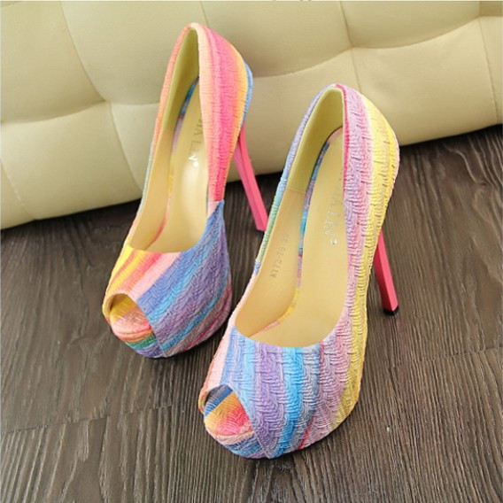 Gradient Color Peep-toe Pumps High Heels For Women A452 on Luulla